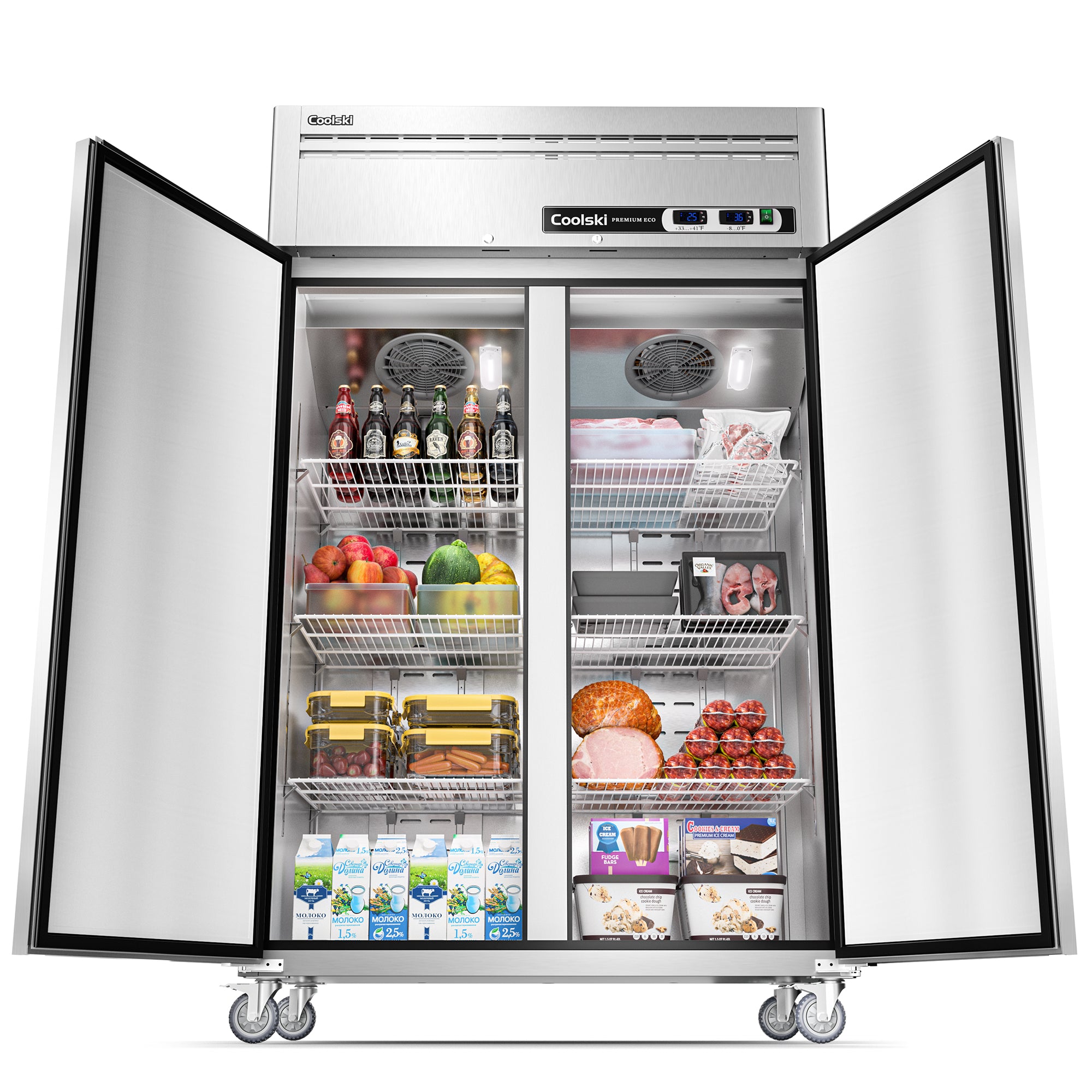 Coolski 48" W Commercial Refrigerator and Freezer Combo, 36 Cu.ft 2 Se ...