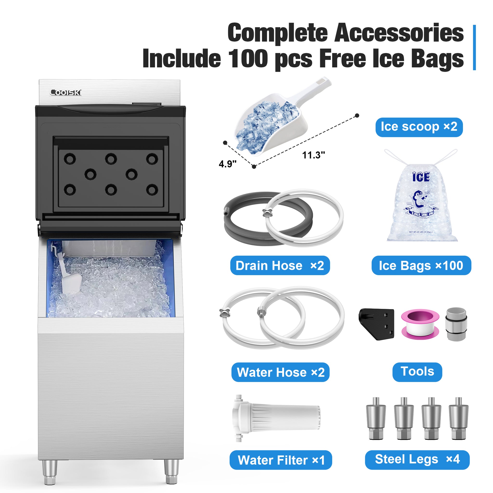 Coolski 22'' Commercial Ice Maker Machine 450LBS/24H - Coolski Ice ...