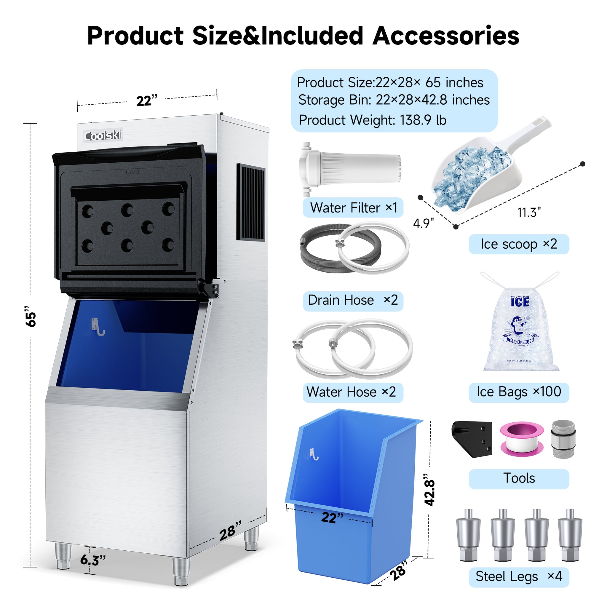 Coolski Commercial Ice Maker Machine 350LB/24H - Coolski Ice Machines ...